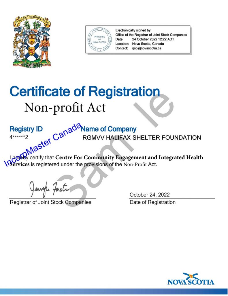 Sample of Certificate of Incorporation NS - Nuans Canada