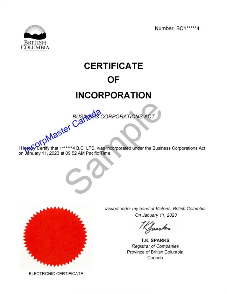 Sample of Certificate of Incorporation BC - Nuans Canada
